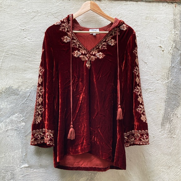 Jade | Tops | Hooded Velvet Embroidered Top | Poshmark